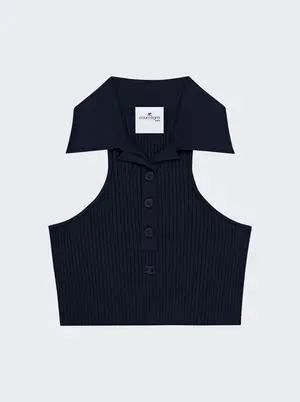 COURREGES Scuba Rib Knit Top - Navy