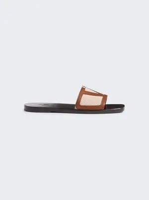 Valentino Garavani Viva Superstar Slide Sandal - Natural And Tobacco