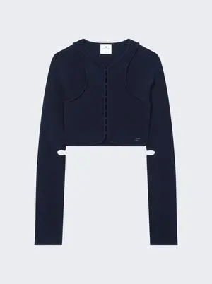COURRÃ¨GES Scuba Cut Out Knit Cardigan - Navy
