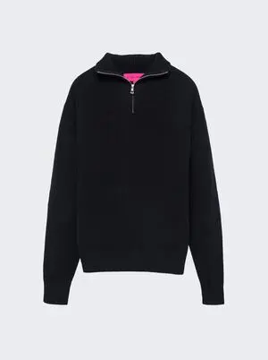 THE ELDER STATESMAN Relaxed Half Zip Sweater - Black
