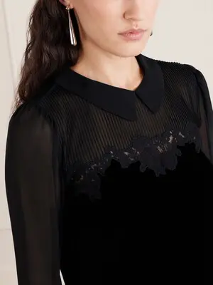 DÔEN Madelynne Corded Lace And Silk Chiffon-trimmed Velvet Mini Dress