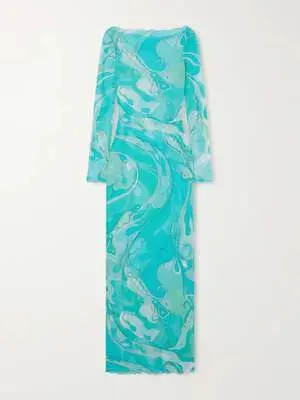 Emilio Pucci Ruffled Printed Tulle Maxi Dress - Multi