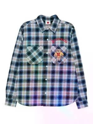 ICECREAM Mascot-embroidered Checked Shirt - Blue