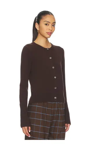 LA LIGNE Solid Lean Lines Cashmere Cardigan - Chocolate