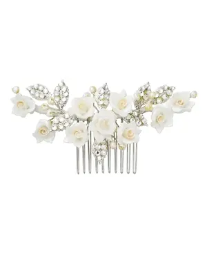 UNTAMED PETALS Victoria Crystal Floral Comb - Silver