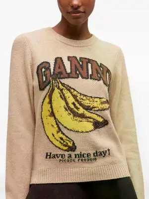 GANNI Graphic Print Wool Blend Sweater - Neutrals