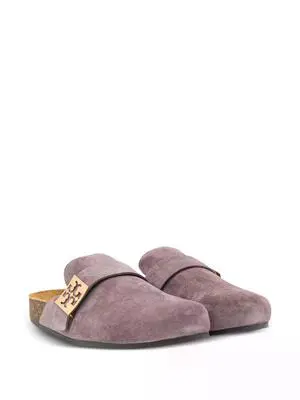 Tory Burch Suede Mules With Metal Logo - Purple