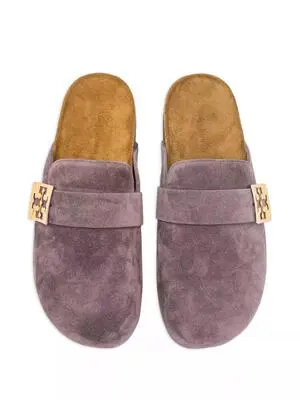 Tory Burch Suede Mules With Metal Logo - Purple