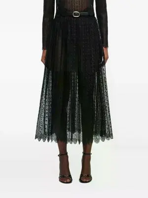 SELF-PORTRAIT Lace Pleated Midi Skirt