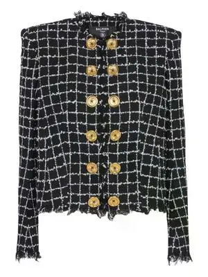 Balmain Frayed Tweed Jacket - Black