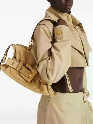 Balmain Anthem Suede Buckle Shoulder Bag