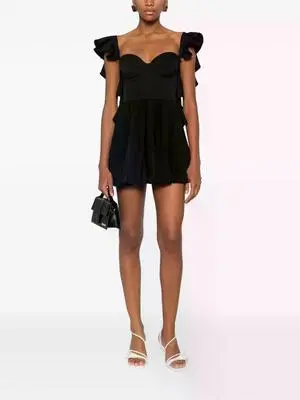PARLOR Ruffled Pleated Mini Dress - Black