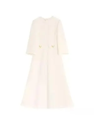 Valentino Garavani Crepe Couture Midi Dress With Vgold Detail - Neutrals