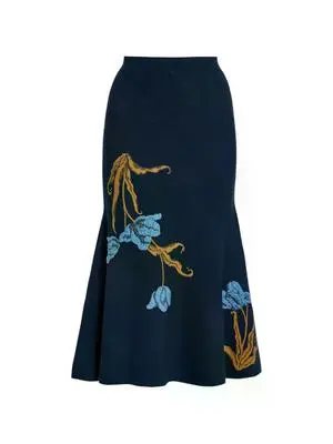 Erdem Floral-jacquard Knitted Midi Skirt - Blue