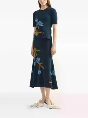 Erdem Floral-jacquard Knitted Midi Skirt - Blue