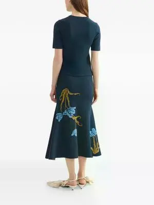 Erdem Floral-jacquard Knitted Midi Skirt - Blue