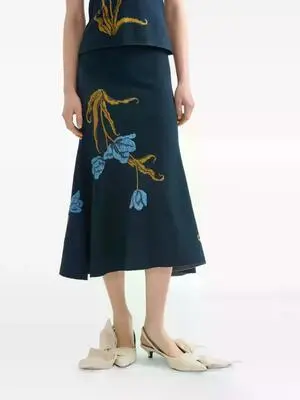 Erdem Floral-jacquard Knitted Midi Skirt - Blue