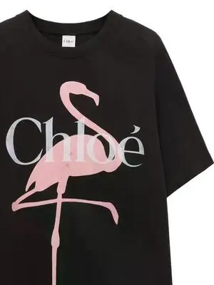 Chloé Flamingo Print T-shirt - Black