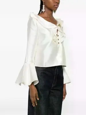 SELF-PORTRAIT Taffeta Ruffled Blouse