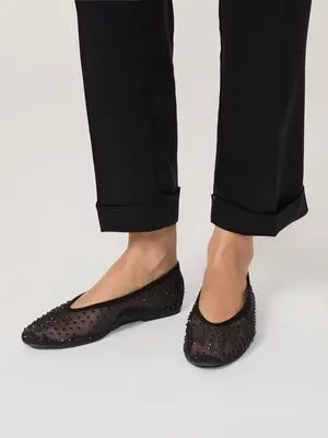 REISS Dina Mesh Embellished Ballet Flats - Black