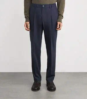 Herno Stretch Virgin Wool Trousers - Navy