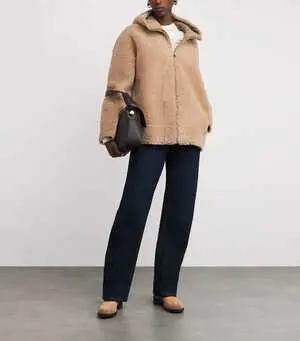 Maje Faux Shearling Zip Up Coat