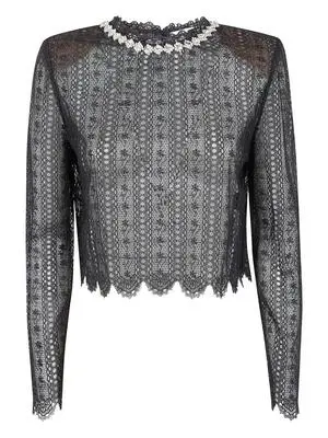 SELF-PORTRAIT Crystal-embellished Lace Top - Black