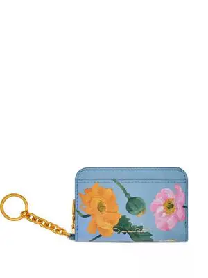 Oscar De La Renta Poppy-printed Keychain Wallet - Blue