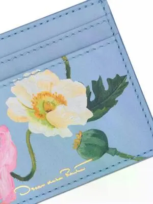 Oscar De La Renta Poppy-printed Card Holder - Blue