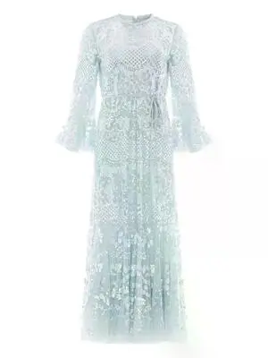 NEEDLE & THREAD Sequin-embellished Bell-sleeve Dress