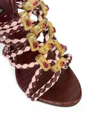 Roberto Cavalli Braided-leather Jewel-embellished Sandals