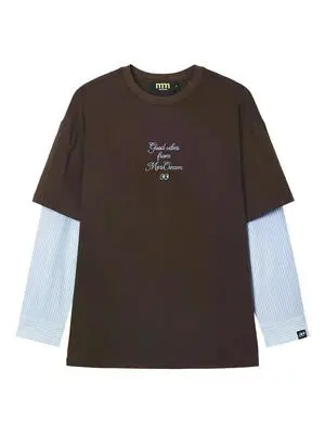 MINI CREAM Striped-sleeve T-shirt - Brown