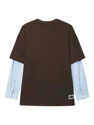 MINI CREAM Striped-sleeve T-shirt - Brown