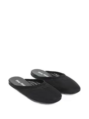Miu Miu Embroidered Logo Flat Mules - Black