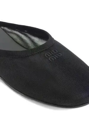 Miu Miu Embroidered Logo Flat Mules - Black