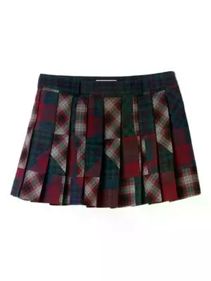 Miu Miu Pleated Plaid Patchwork Wool Miniskirt