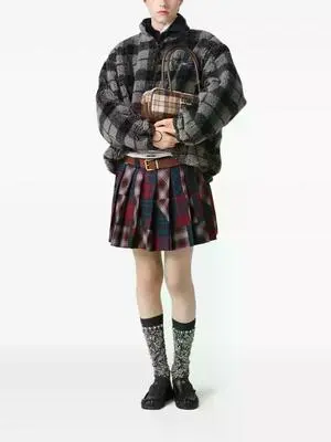 Miu Miu Pleated Plaid Patchwork Wool Miniskirt