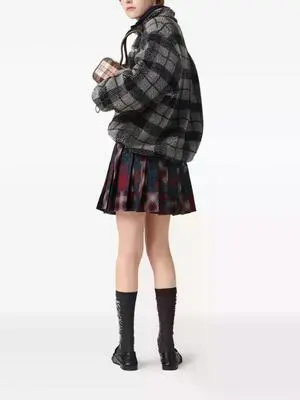 Miu Miu Pleated Plaid Patchwork Wool Miniskirt