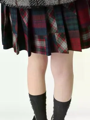 Miu Miu Pleated Plaid Patchwork Wool Miniskirt