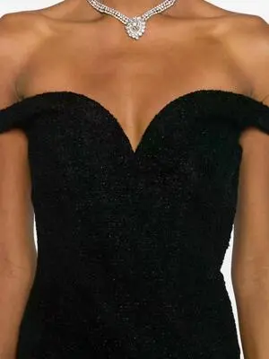 SELF-PORTRAIT Off-shoulder Boucle Midi Dress