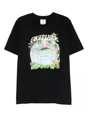 Casablanca Volcano Palm-tree Tropical Print T-shirt - Black