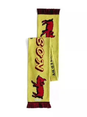 JW Anderson Piglet Football Knitted Fringe Scarf - Yellow