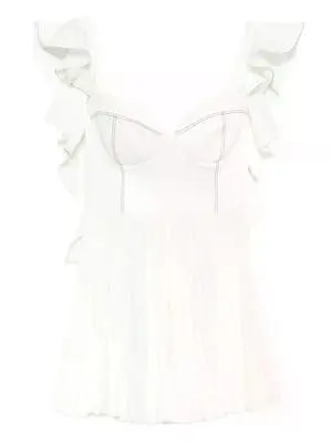 PARLOR Ruffled Pleated Mini Dress - White