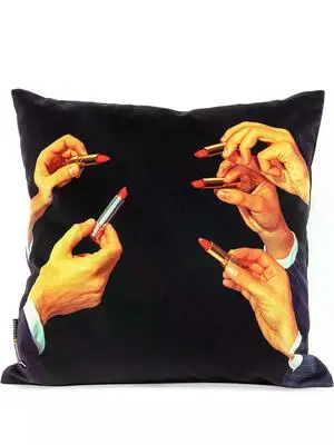SELETTI Lipstick Print Padded Cushion - Black