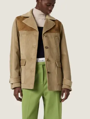 Miu Miu Single-breasted Corduroy And Leather Jacket Pink