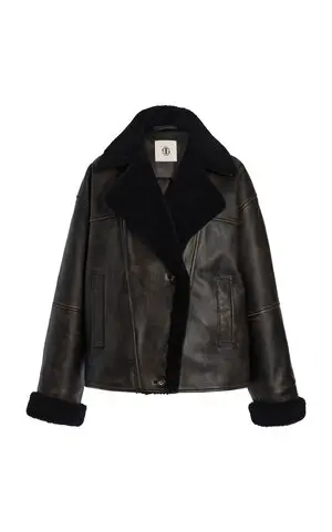 THE GARMENT Val D. Aviator Lambskin Leather Jacket - Brown