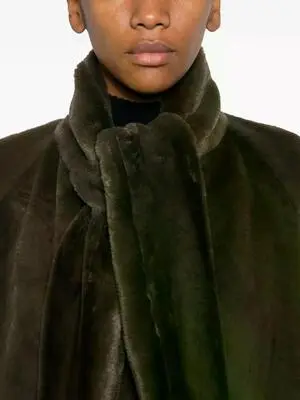 PARLOR Scarf Detail Faux Fur Coat - Green