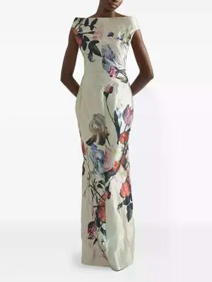 Erdem Floral-print Satin Maxi Dress - Neutrals