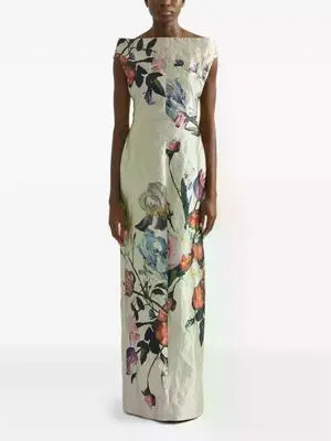 Erdem Floral-print Satin Maxi Dress - Neutrals