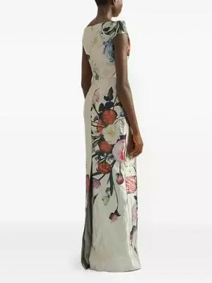 Erdem Floral-print Satin Maxi Dress - Neutrals